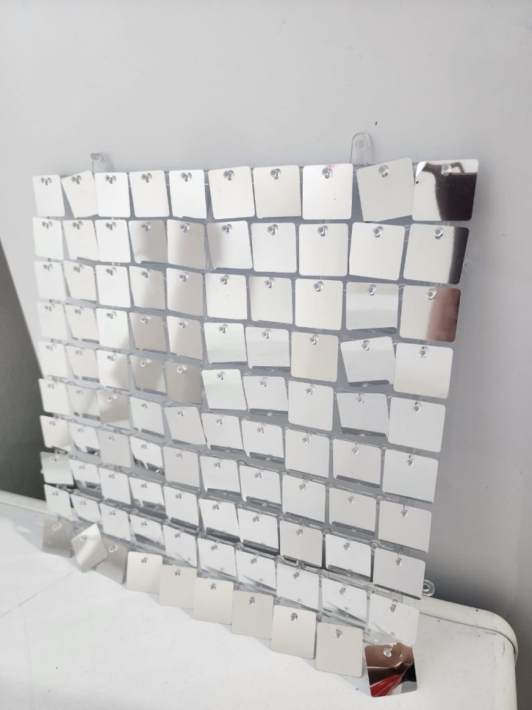 Sequin wall- silver chrome square shape sequin [rental] – Your DIY ...